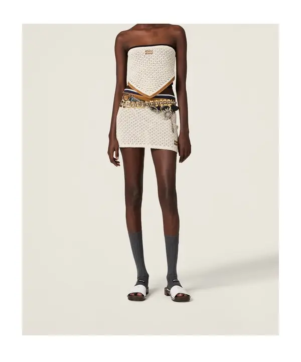 Miu Miu Cotton And Suede Miniskirt
