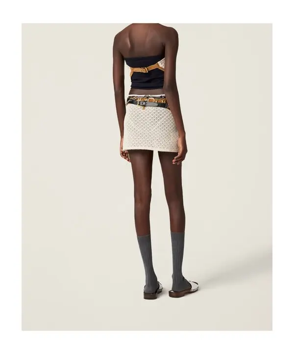 Miu Miu Cotton And Suede Miniskirt