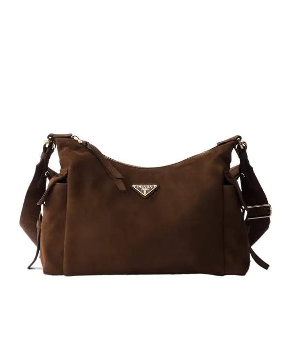 Prada Large Suede Shoulder Bag - Cocoa Brown