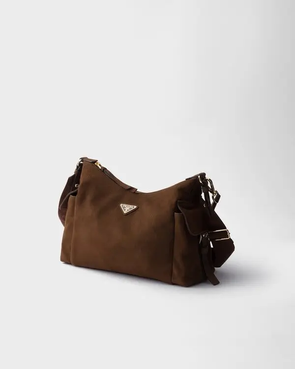 Prada Large Suede Shoulder Bag - Cocoa Brown