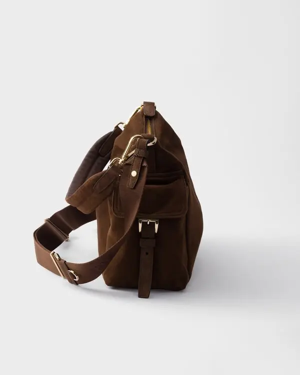 Prada Large Suede Shoulder Bag - Cocoa Brown
