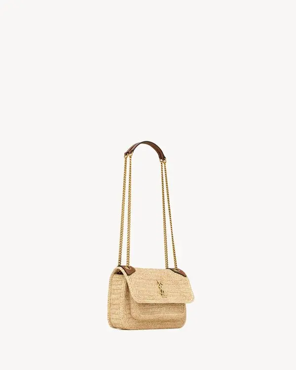 Saint Laurent Niki Mini In Raffia With Chain Strap