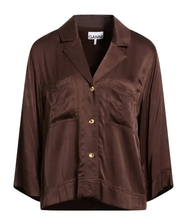 GANNI Satin Solid-color Shirt