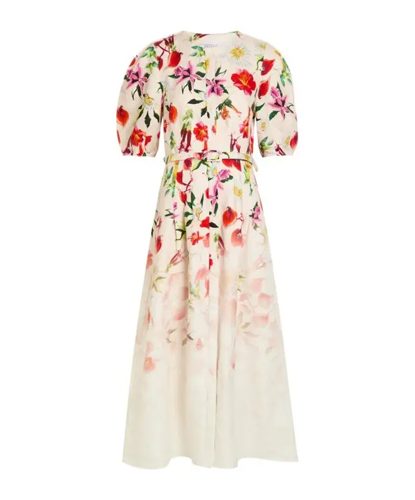 Gabriela Hearst Belted Floral-print Linen Midi Dress - White