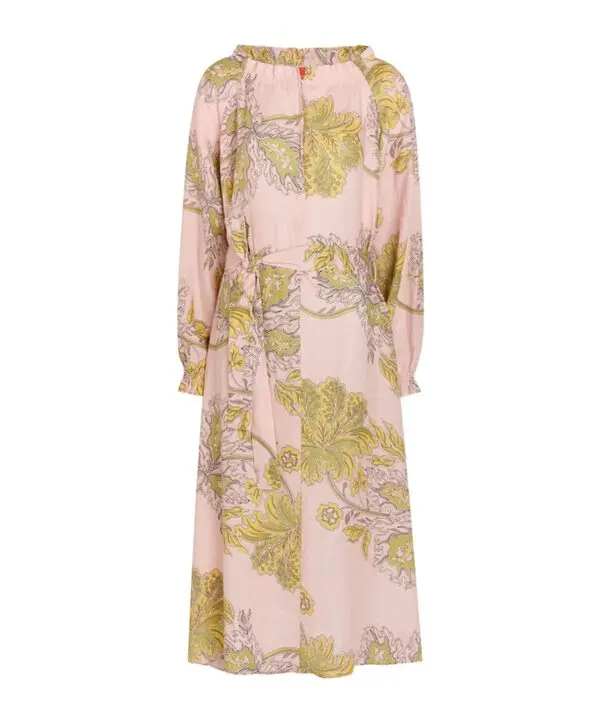La DoubleJ Printed Belted Linen Midi Shirt Dress