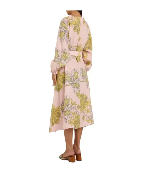 La DoubleJ Printed Belted Linen Midi Shirt Dress