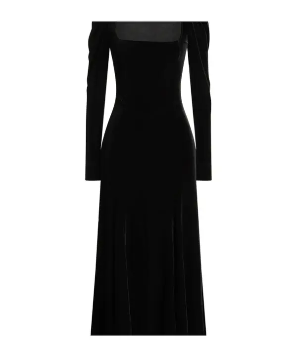 GANNI Velvet Long Sleeve Square Neck Dress - Black