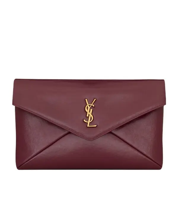 Saint Laurent Cassandre Large Envelope Pouch In Shiny Leather
