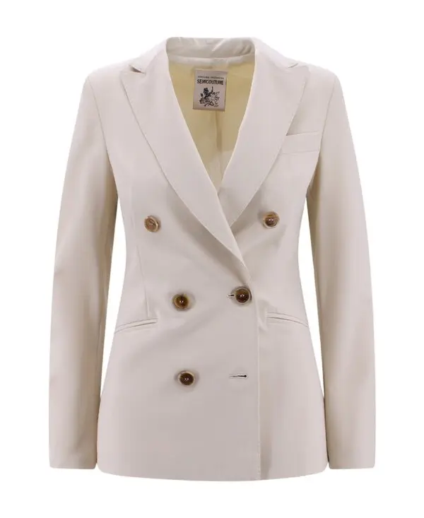 SEMICOUTURE Double-breasted V-neck Blazer With Cuff Buttons
