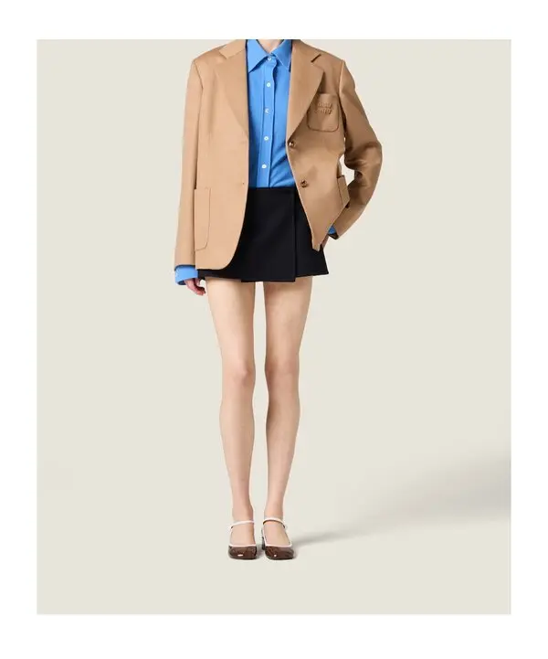 Miu Miu Single-breasted Camel Hair Blazer With Embroidered Logo