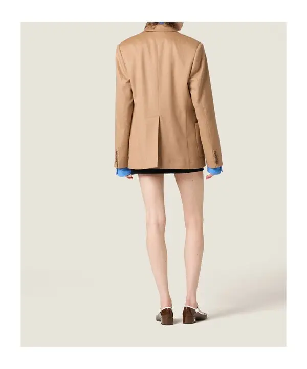 Miu Miu Single-breasted Camel Hair Blazer With Embroidered Logo