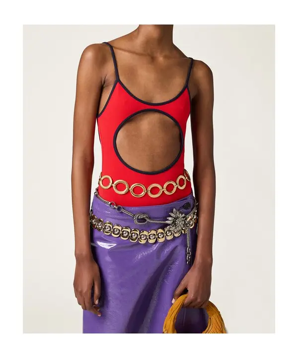 Miu Miu Technical Knit Swimsuit With Cut-out Detail - Red/blue