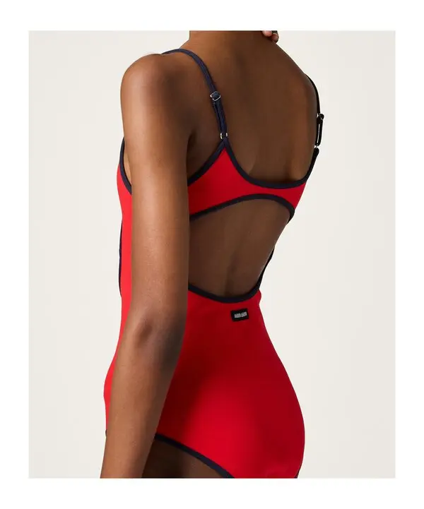 Miu Miu Technical Knit Swimsuit With Cut-out Detail - Red/blue