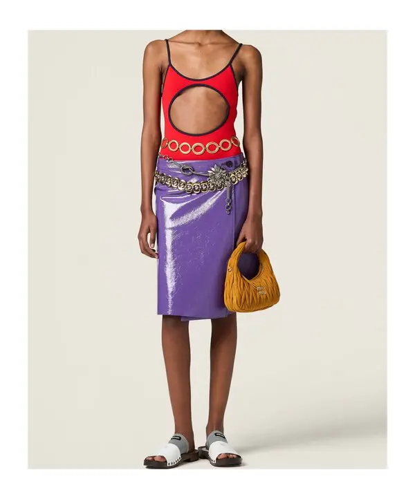 Miu Miu Technical Knit Swimsuit With Cut-out Detail - Red/blue