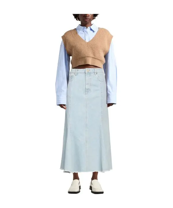 GANNI Light-colored Denim Midi Skirt