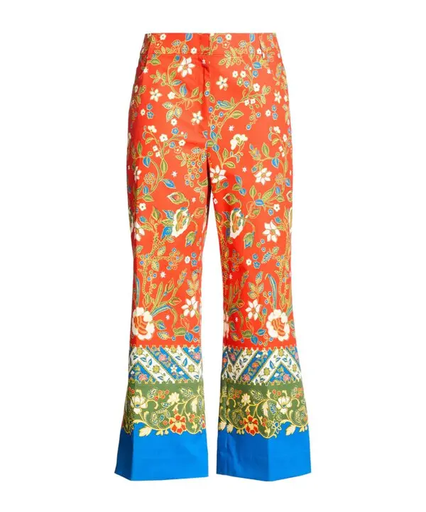 Tory Burch Straight Leg Floral Print Trousers