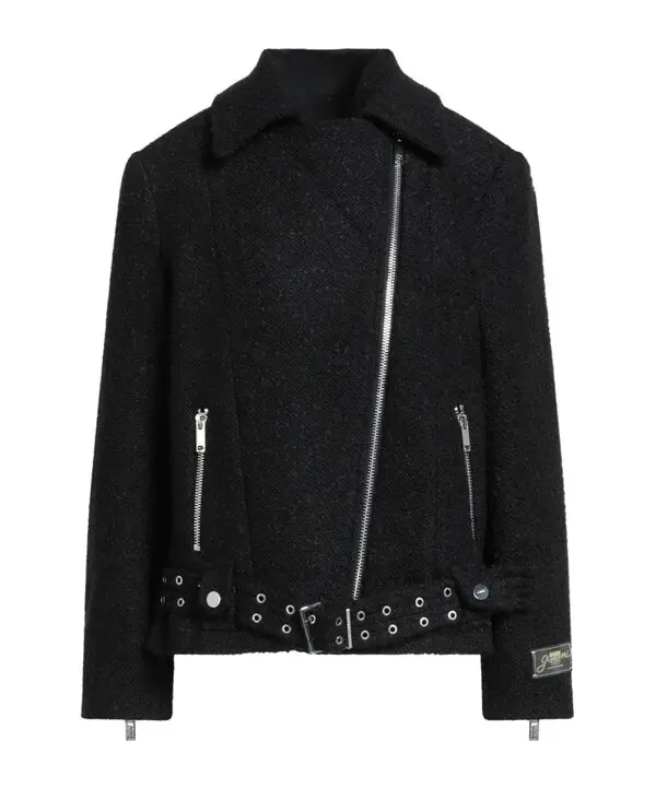 GANNI Bouclé Biker Jacket With Belt - Black