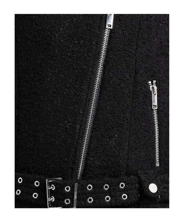 GANNI Bouclé Biker Jacket With Belt - Black