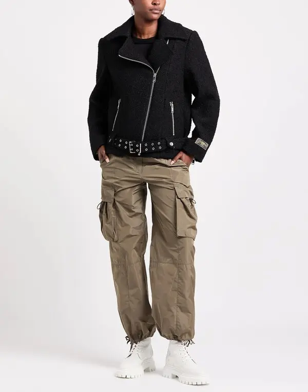 GANNI Bouclé Biker Jacket With Belt - Black