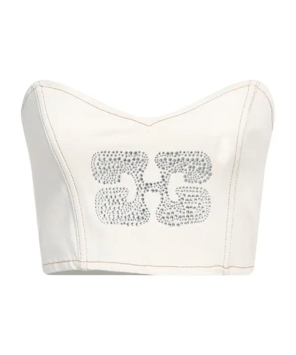 GANNI Embellished Denim Off-the-shoulder Top