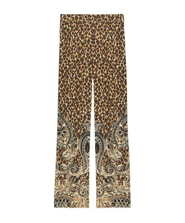 Etro Leopard Print & Paisley Silk Trousers