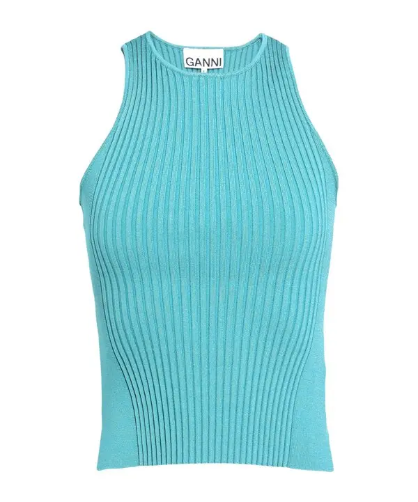 GANNI Solid Color Sleeveless Knitted Top - Blue