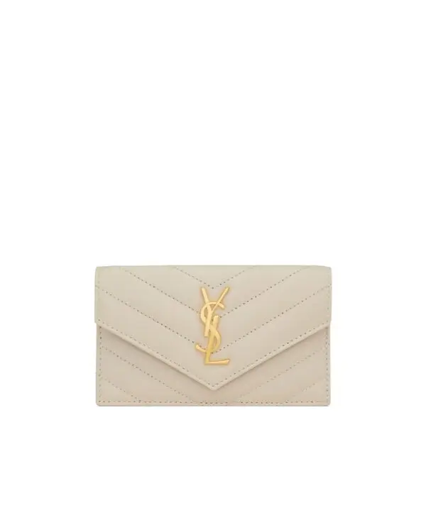 Saint Laurent Cassandre Matelassé Fragments Flap Card Case In Quilted Lambskin