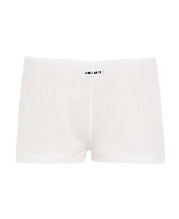 Miu Miu Ribbed Knit Boxer Shorts With Jacquard Logo - White