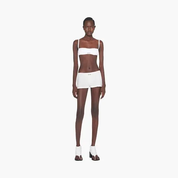 Miu Miu Ribbed Knit Boxer Shorts With Jacquard Logo - White