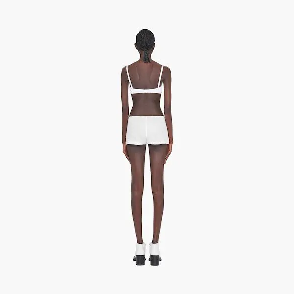 Miu Miu Ribbed Knit Boxer Shorts With Jacquard Logo - White