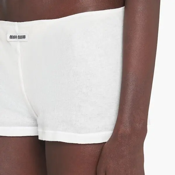 Miu Miu Ribbed Knit Boxer Shorts With Jacquard Logo - White