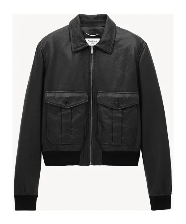 Saint Laurent Long-sleeved Leather Jacket With Patch Pockets