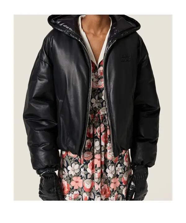 Miu Miu Padded Nappa Leather Hooded Jacket