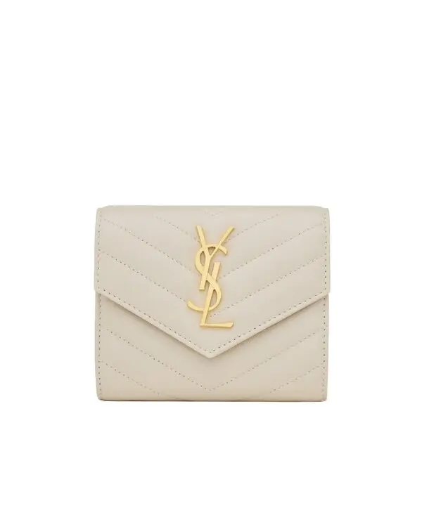 Saint Laurent Cassandre Matelassé Compact Tri Fold Wallet In Quilted Lambskin