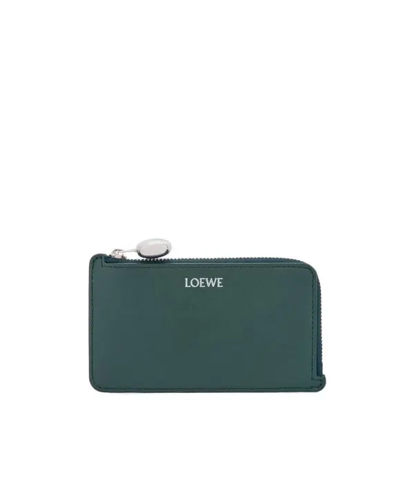 Loewe Pebble Coin Cardholder In Shiny Nappa Calfskin - Deep Forest Color