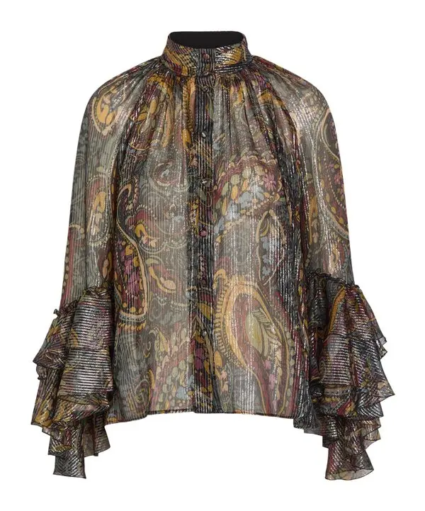 Etro Printed Metallic-silk Shirt