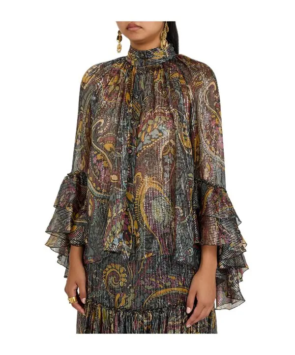Etro Printed Metallic-silk Shirt