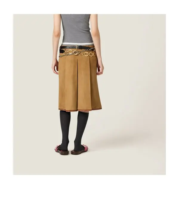 Miu Miu Pleated Suede Skirt With Leather Trim