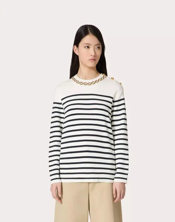 Valentino Garavani Striped Crewneck Jumper With Chain Detail
