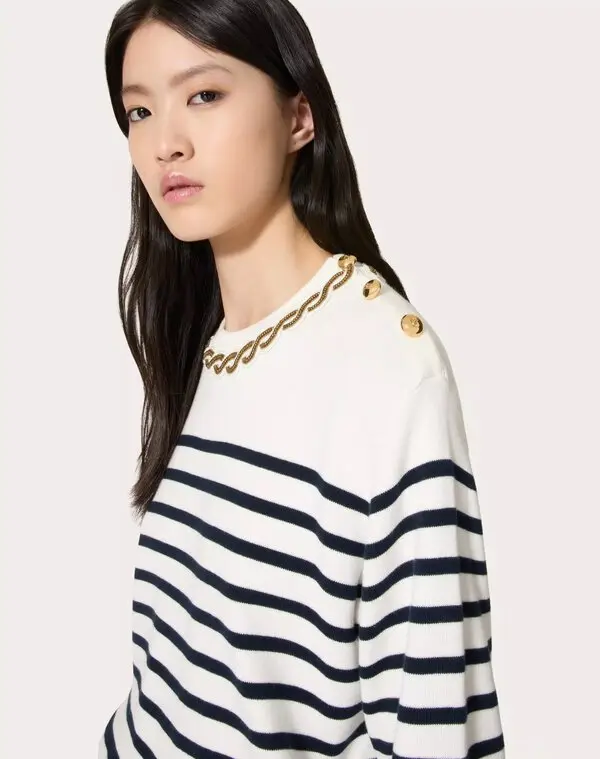 Valentino Garavani Striped Crewneck Jumper With Chain Detail