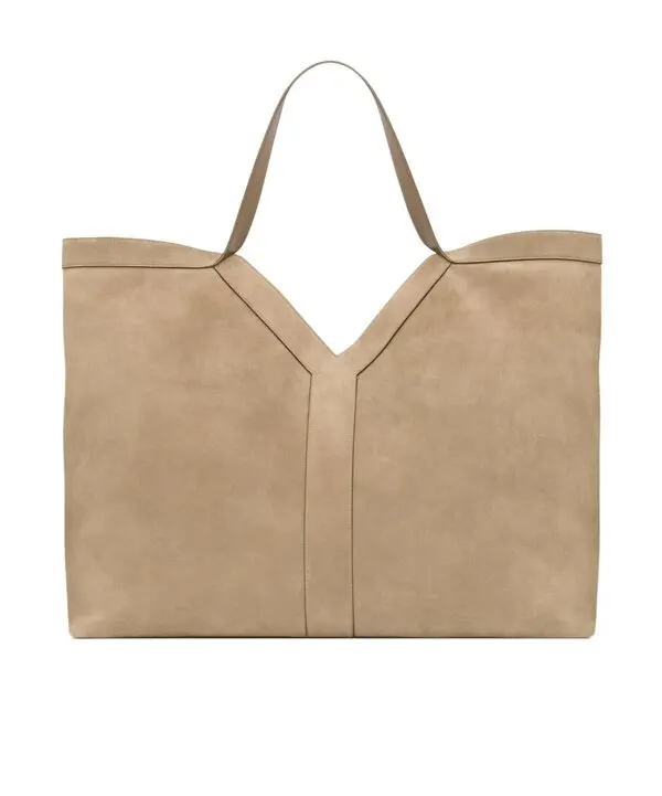 Saint Laurent Y Large Tote In Suede - Dry Grain