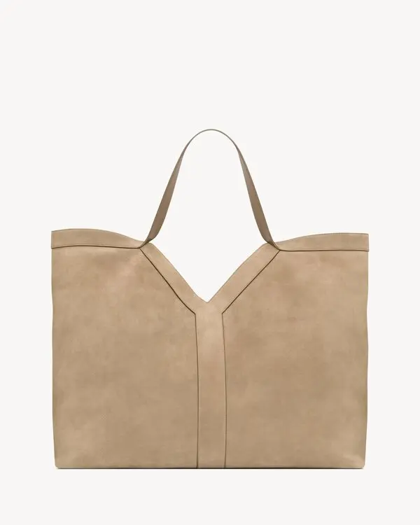 Saint Laurent Y Large Tote In Suede - Dry Grain