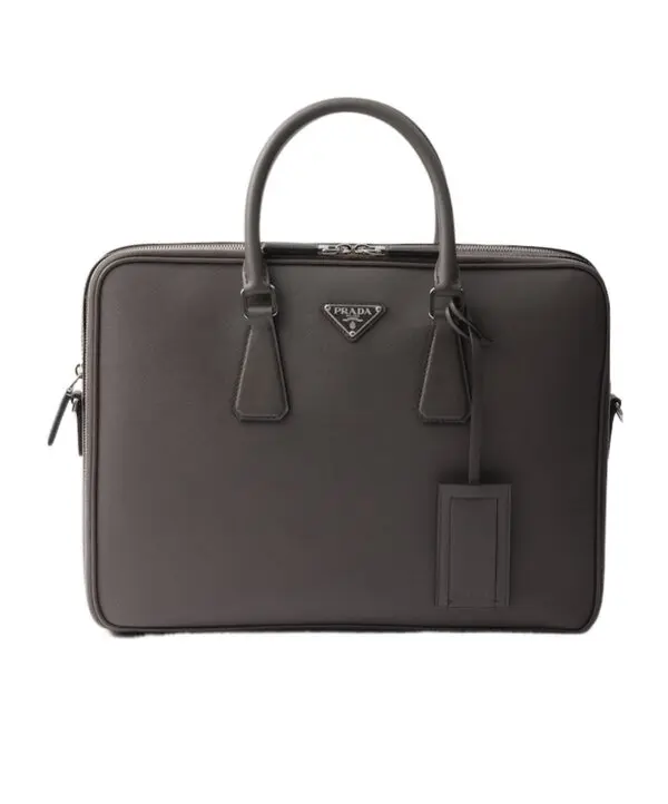 Prada Saffiano Leather Briefcase With Detachable Shoulder Strap - Black
