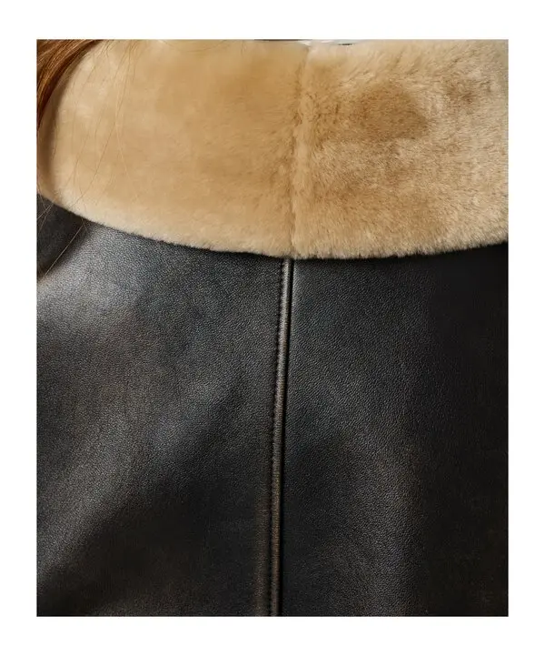Miu Miu Distressed Nappa Leather Aviator Jacket With Shearling Collar