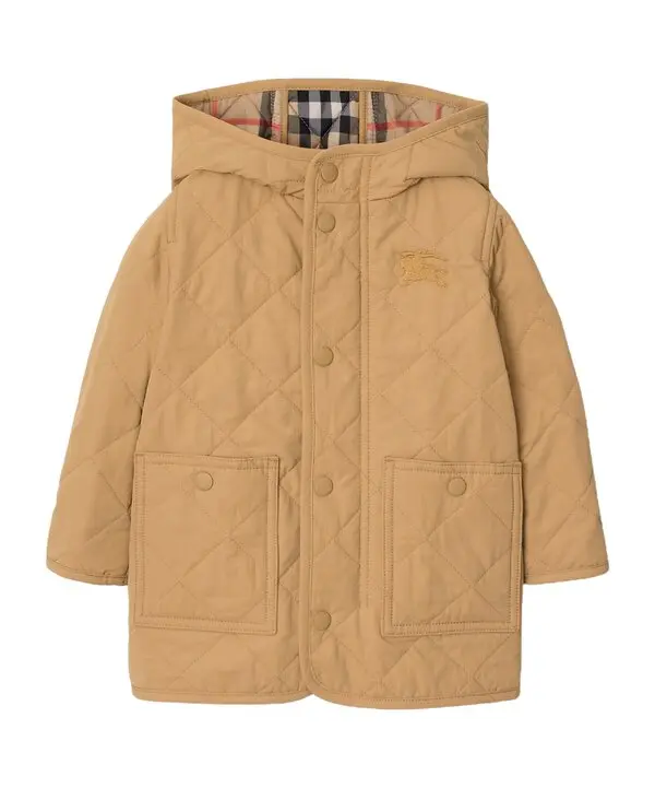 Burberry Quilted Hooded Jacket With Embroidered Equestrian Knight Design