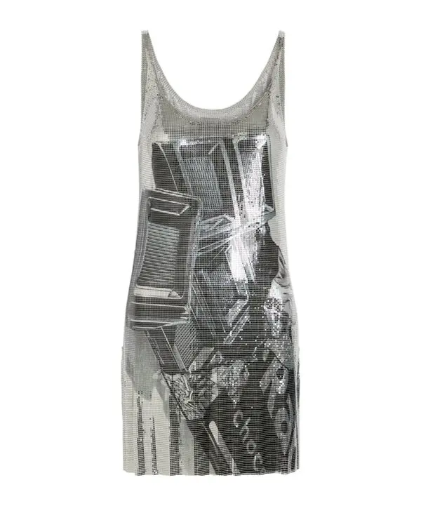 Rabanne Printed Chainmail Mini Dress - Gray