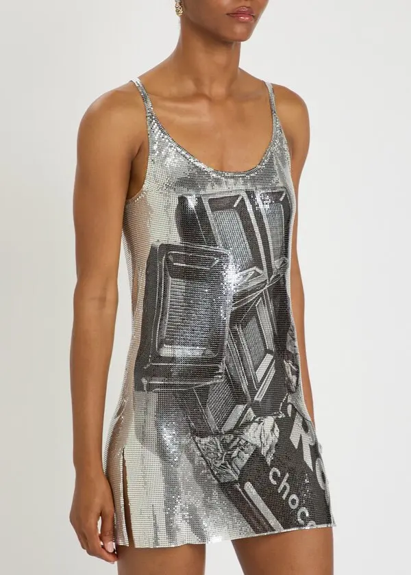Rabanne Printed Chainmail Mini Dress - Gray