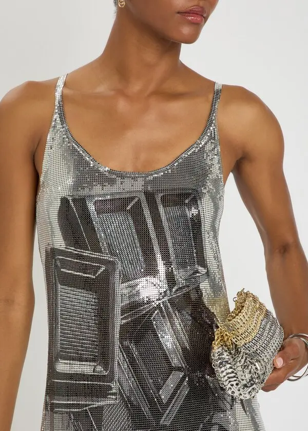 Rabanne Printed Chainmail Mini Dress - Gray
