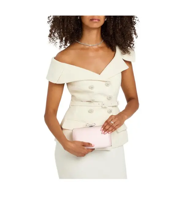 SELF-PORTRAIT Crystal Bow-embellished Satin Clutch