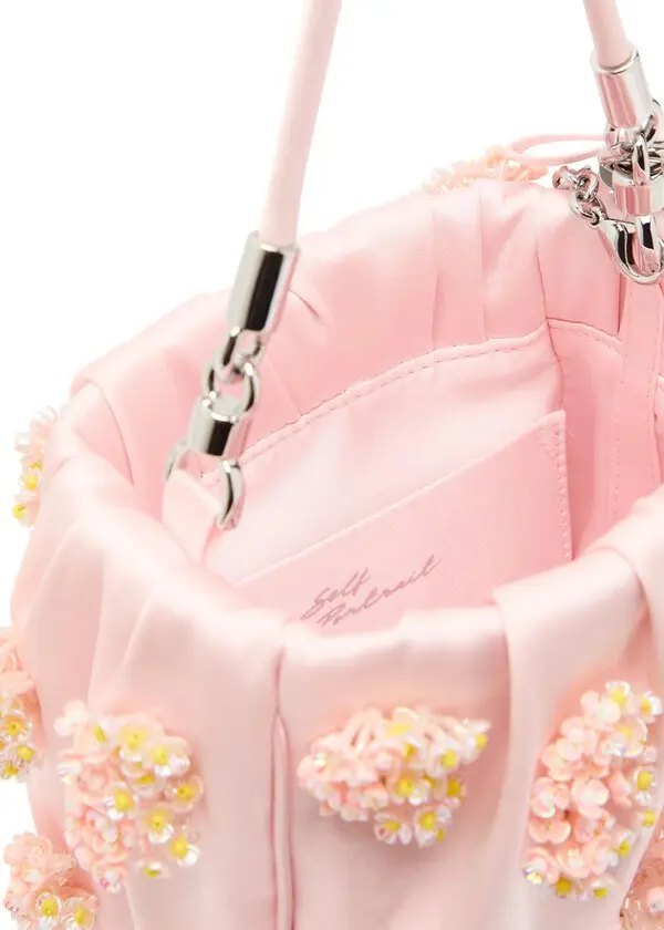 SELF-PORTRAIT Floral Bead-embellished Satin Tote